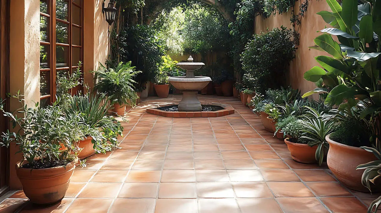 Catalan tile in toasted red terracotta cream