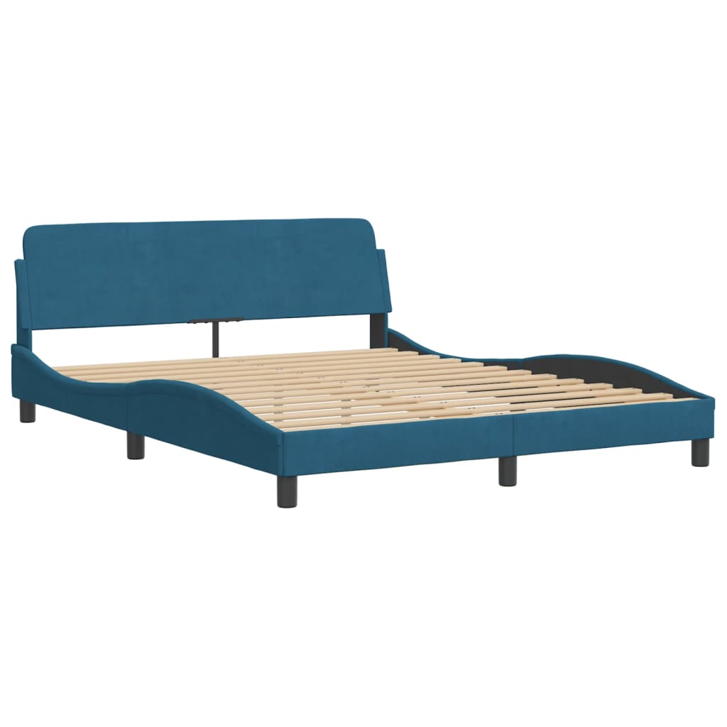 Vetonek bed structure with blue velvet headboard 160x200 cm